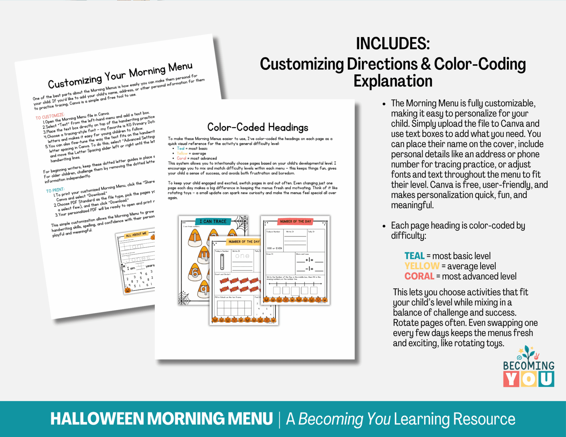 Halloween Morning Menu Expansion Pack | A Becoming You Learning Resource