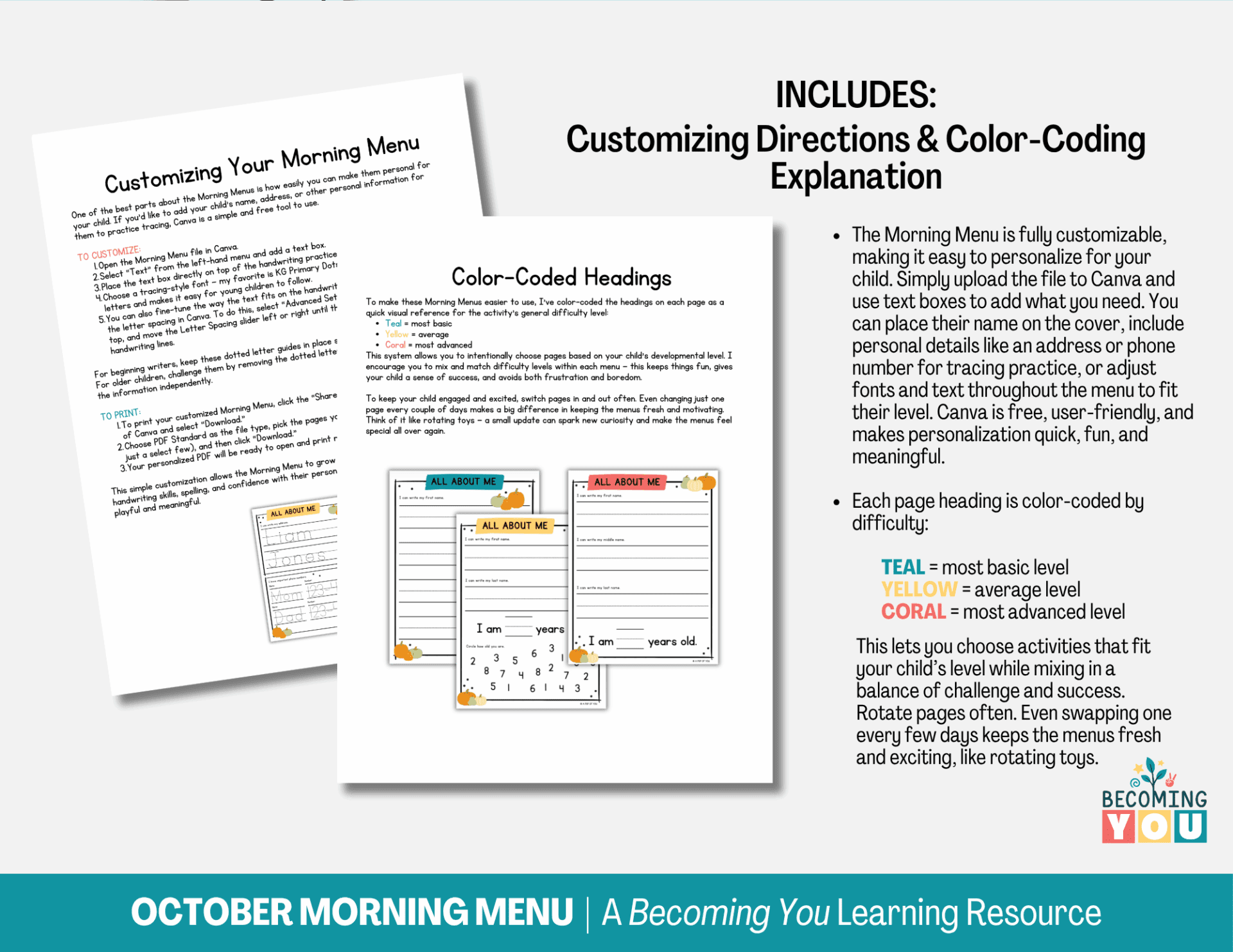 October Morning Menu | A Becoming You Learning Resource