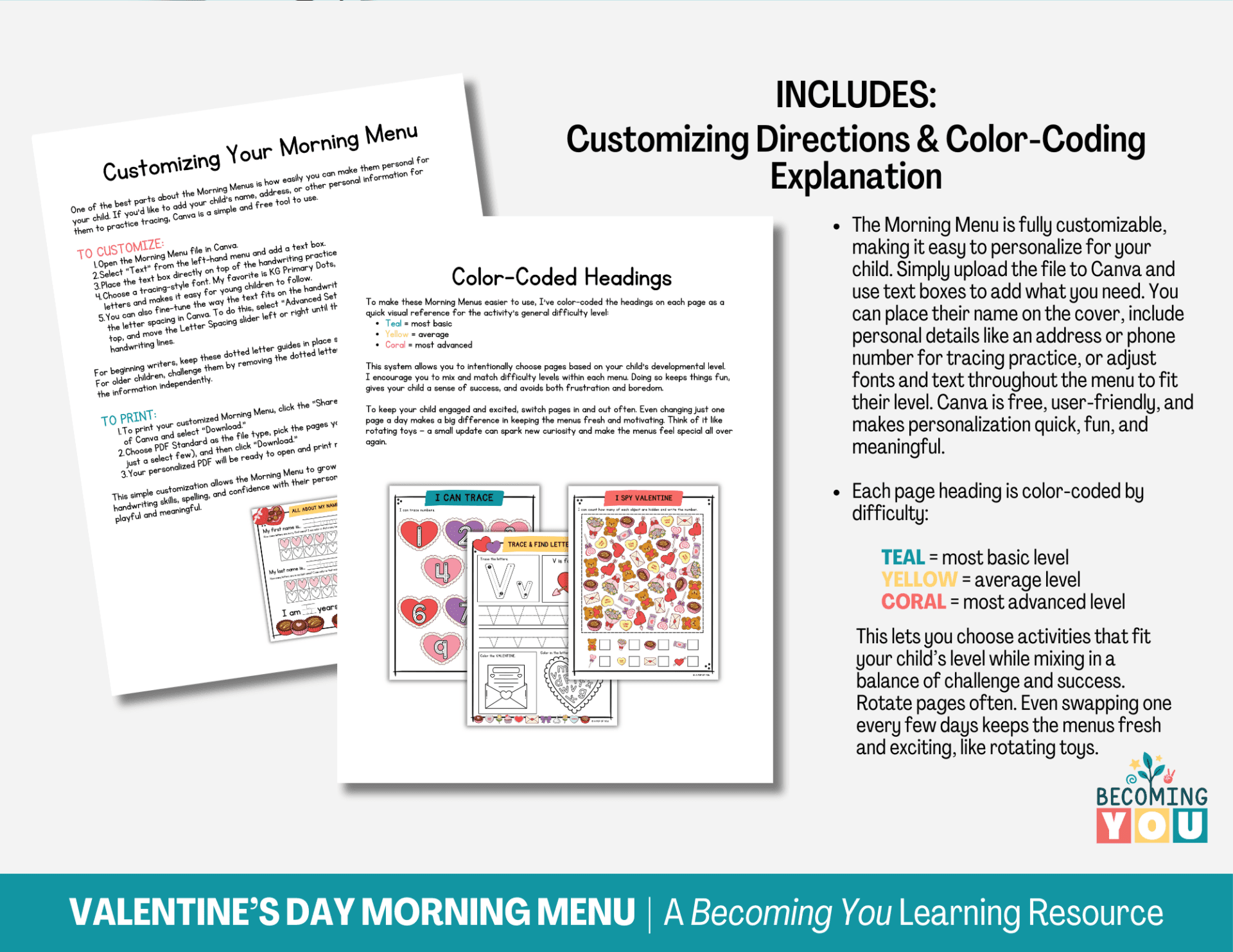 Valentine's Day Morning Menu Expansion Pack | A Becoming You Learning ...