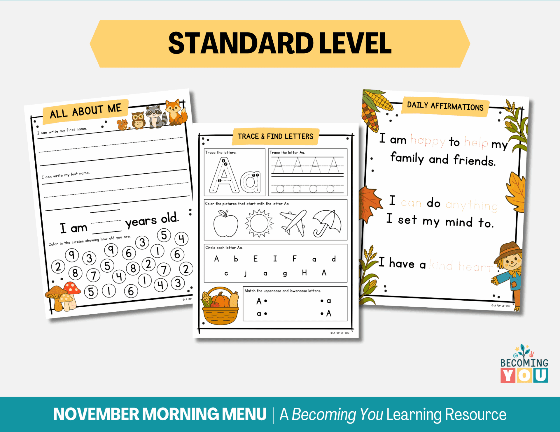 November Morning Menu | A Becoming You Learning Resource