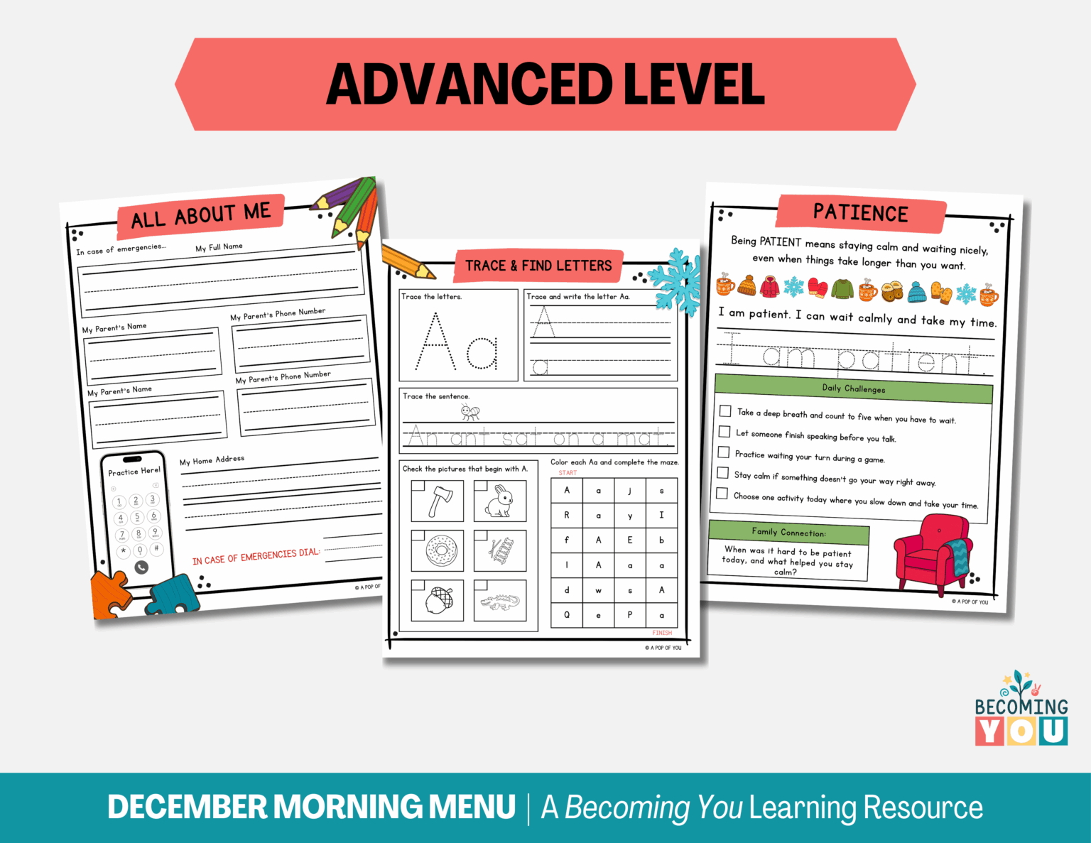 December Morning Menu | A Becoming You Learning Resource