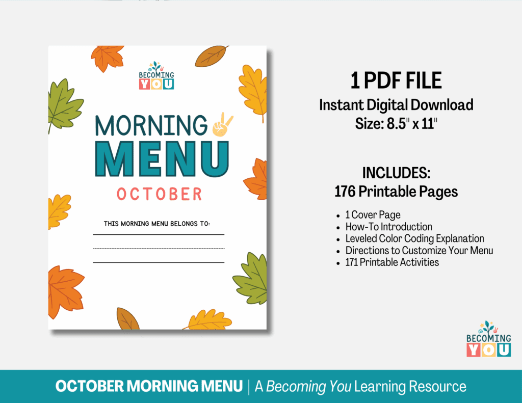 October Morning Menu | A Becoming You Learning Resource