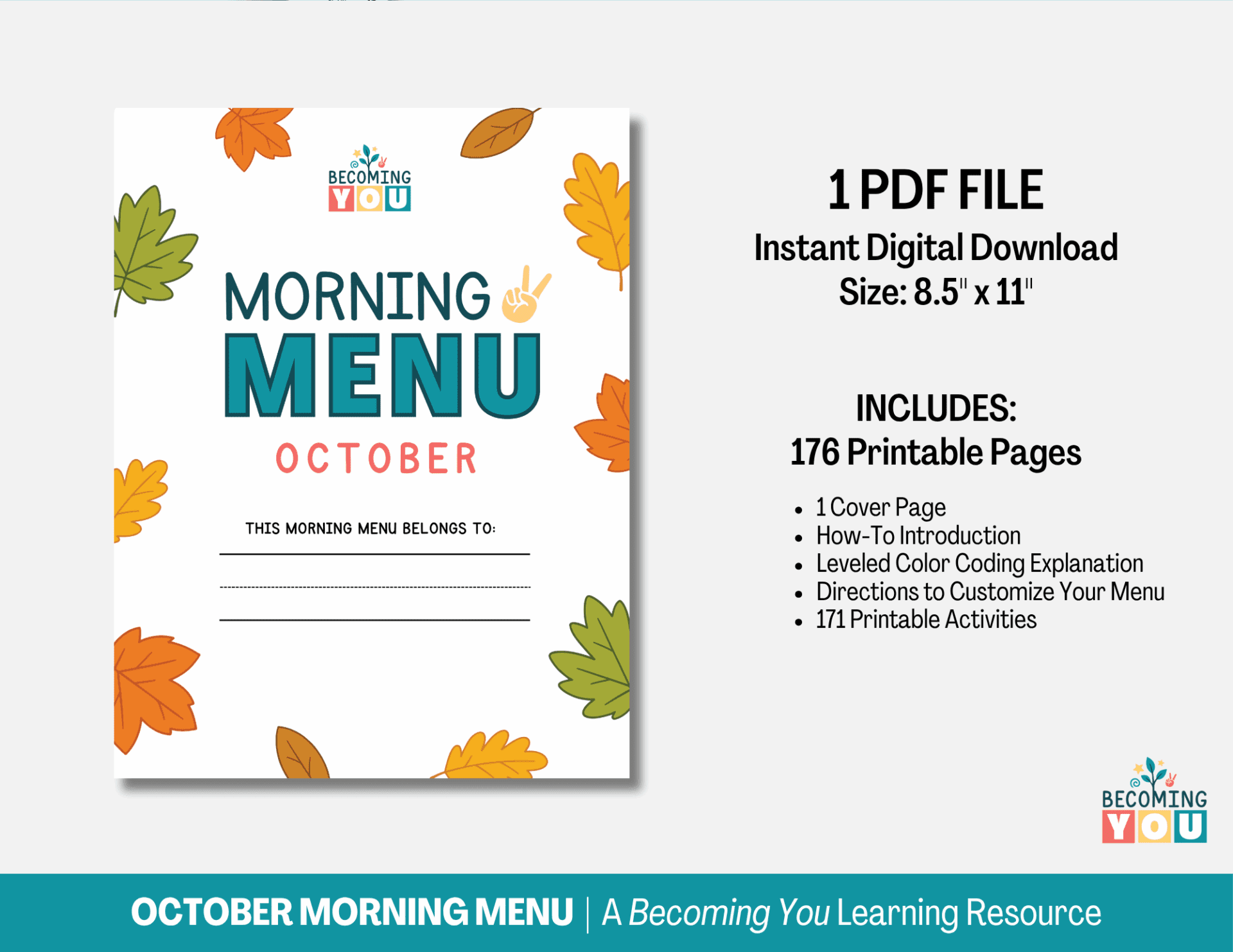 October Morning Menu | A Becoming You Learning Resource