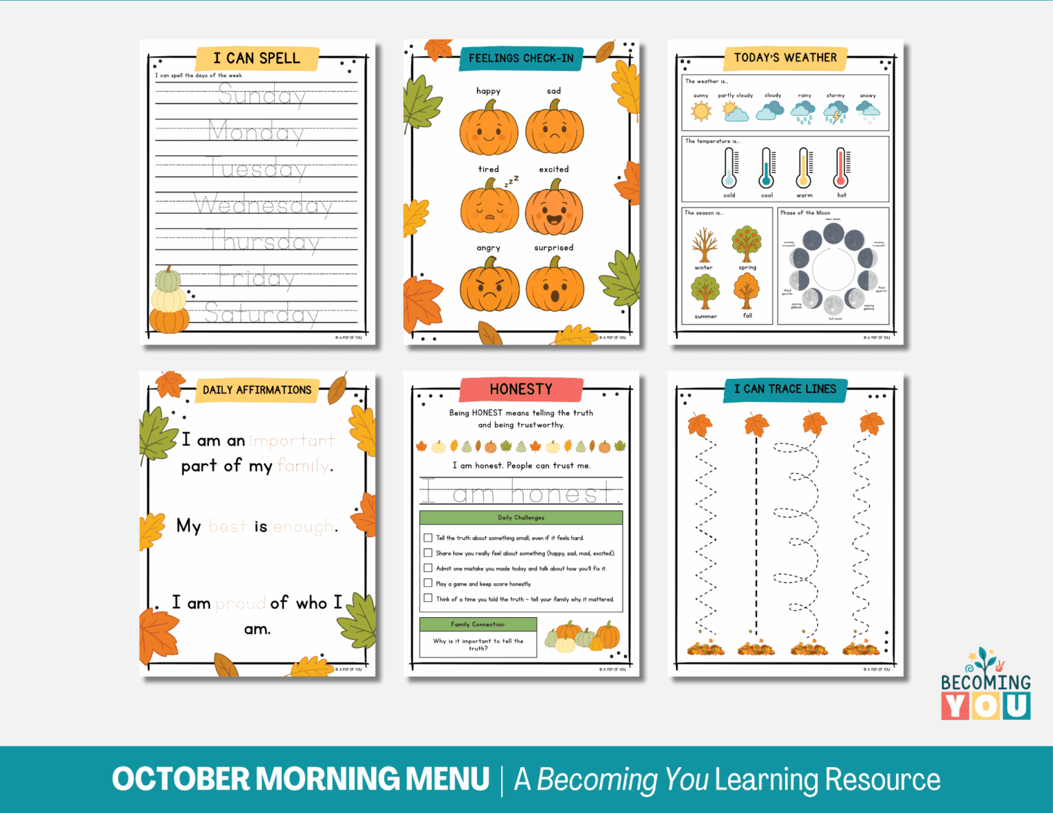 October Morning Menu | A Becoming You Learning Resource