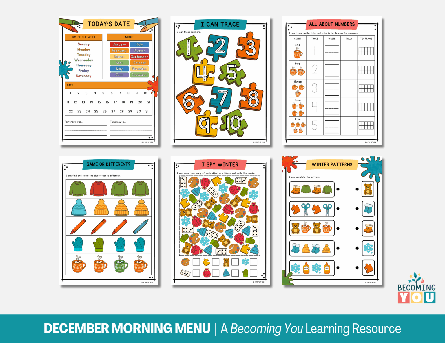 December Morning Menu | A Becoming You Learning Resource